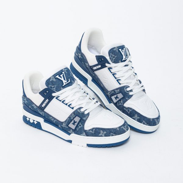 Giày Louis Vuitton LV Trainer Monogram Denim White Blue Siêu Cấp