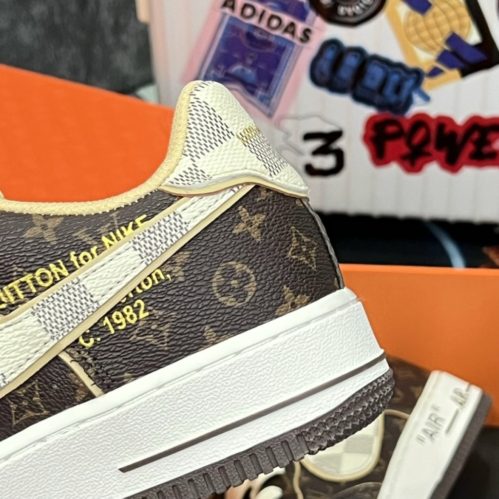 Giày Nike AF1 x Louis Vuitton Monogram Brown Damier Azur Like Auth